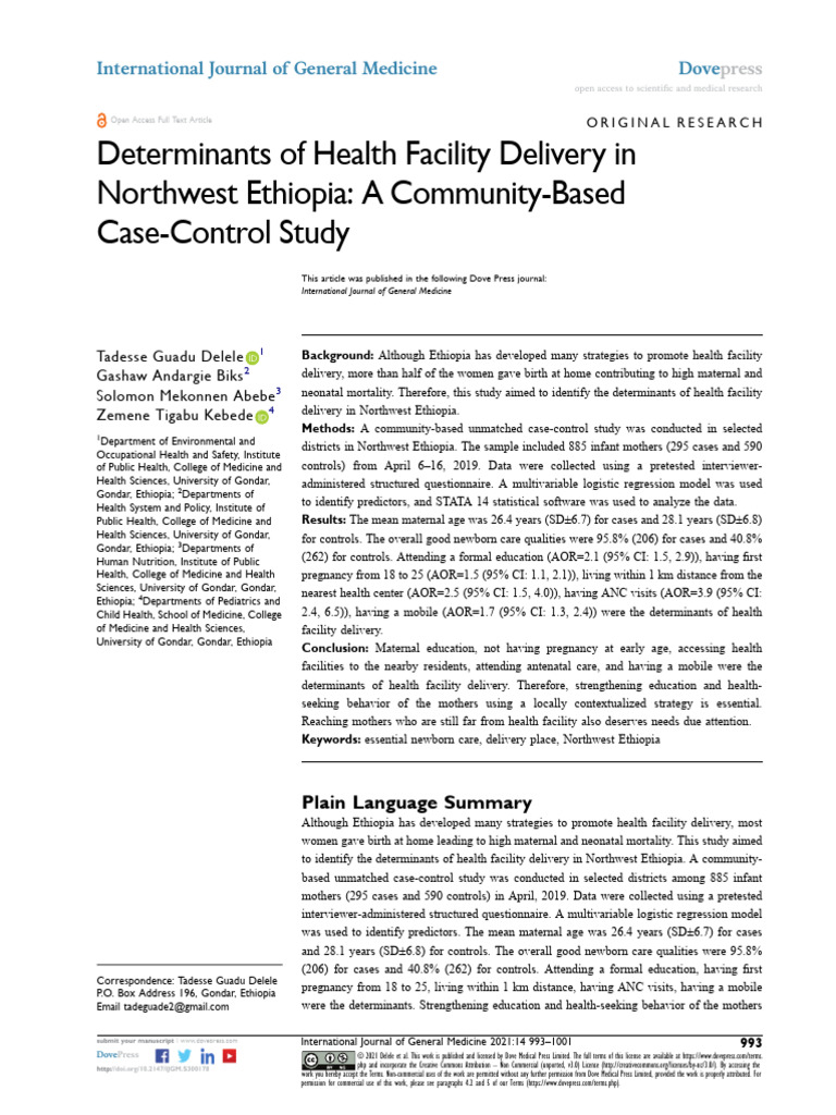 Ijgm 300178 Determinants of Health Facility Delivery in Northwest ...