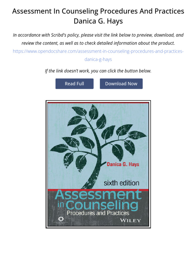Assessment in Counseling Procedures and Practices Danica G. Hays | PDF ...