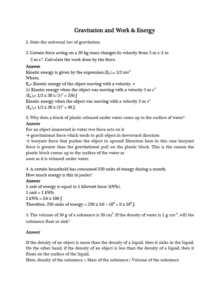 Gravitation, Work, and Energy Concepts | PDF | Buoyancy | Force