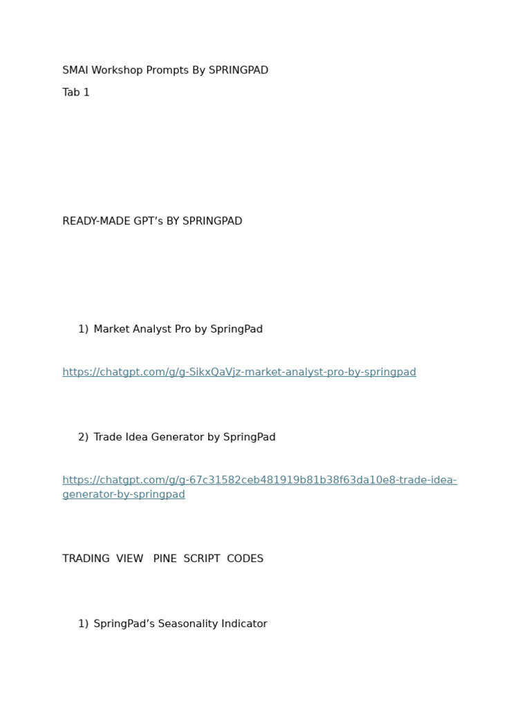 SpringPad Trading & Analysis Tools | PDF