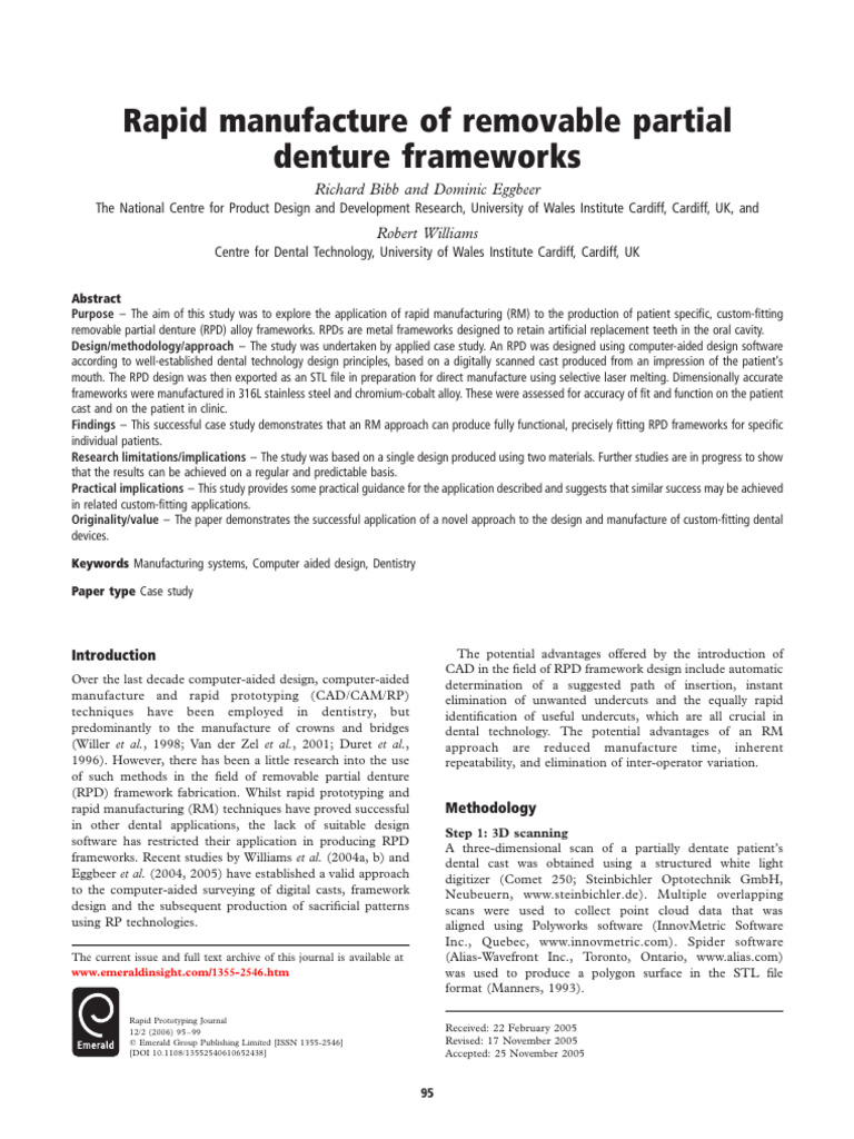 Rapid Manufacturing of Denture Frameworks | PDF | Dentures