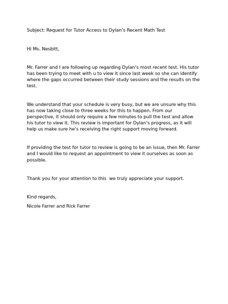 Request for Access to Dylan's Math Test | PDF