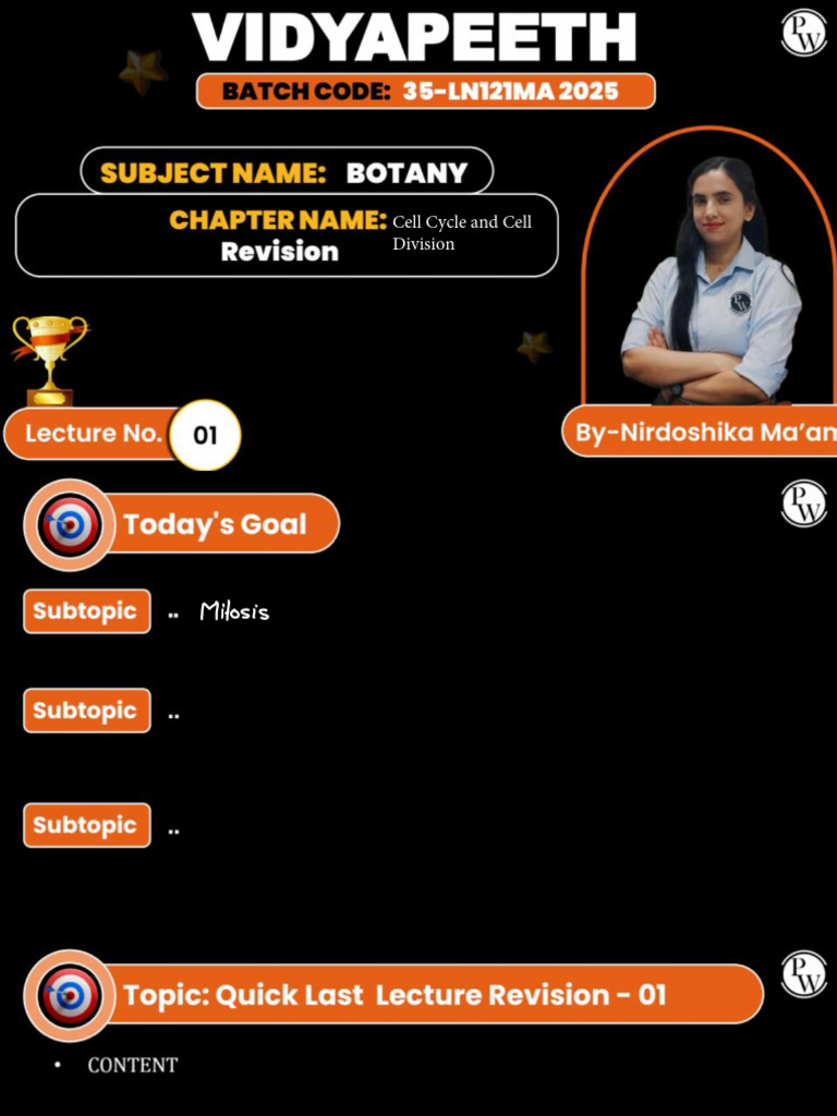 Cell Cycle and Cell Division - 01 | Revision Notes | 35-LN121MA 2025 | PDF