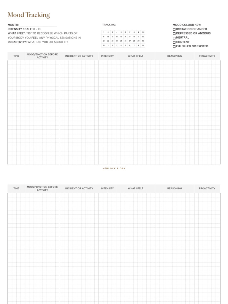 Mood Tracking Journal Template | PDF