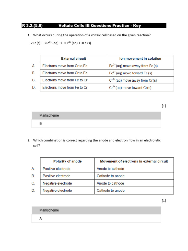 Voltaic Cells IB Practice Questions | PDF | Anode | Cathode