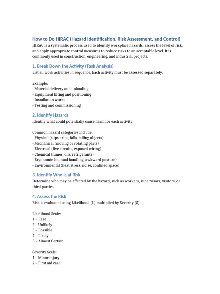 HIRAC Guide: Hazard Identification & Control | PDF
