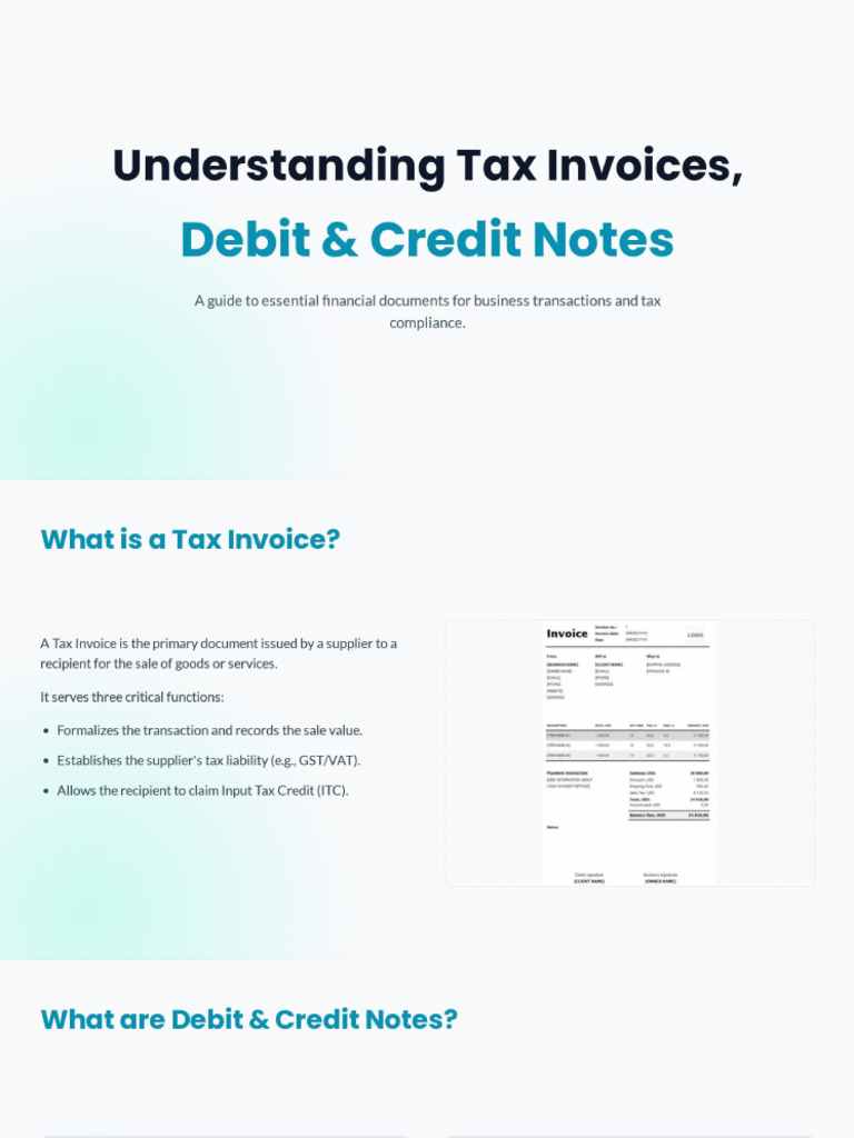 Tax Invoices and Debit Credit Notes PDF | PDF