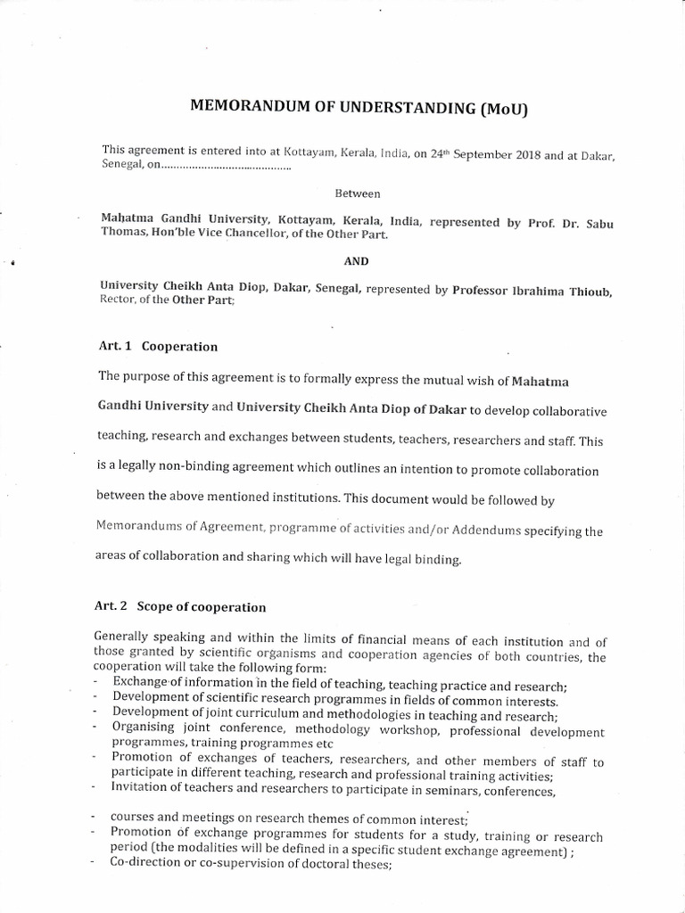 MoU Between MGU and UCAD (Signed) | PDF | Justice | Crime & Violence
