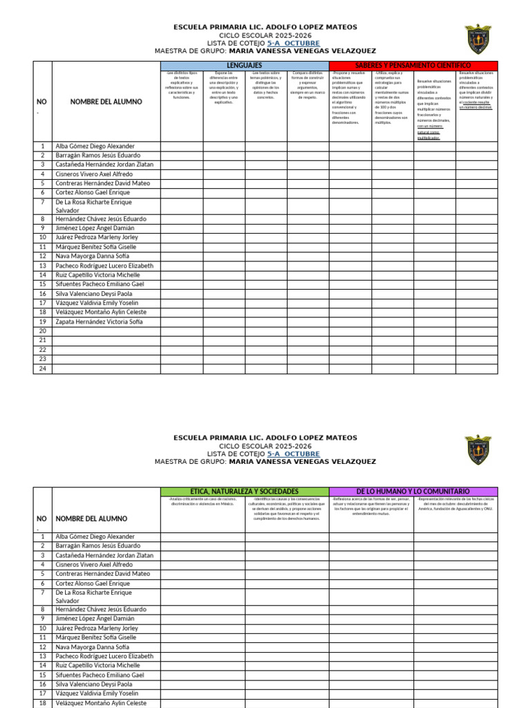 Listas de Cotejo MES de OCTUBRE | PDF
