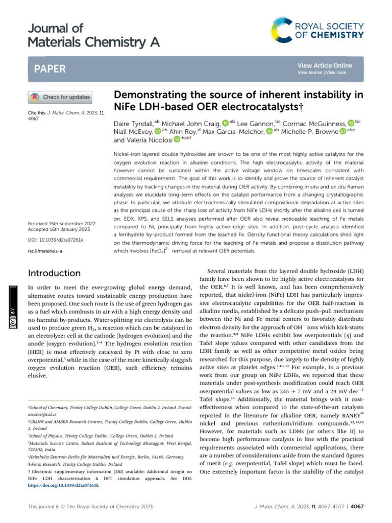 NiFe LDH Catalyst Instability in OER | PDF | Physical Sciences | Chemistry