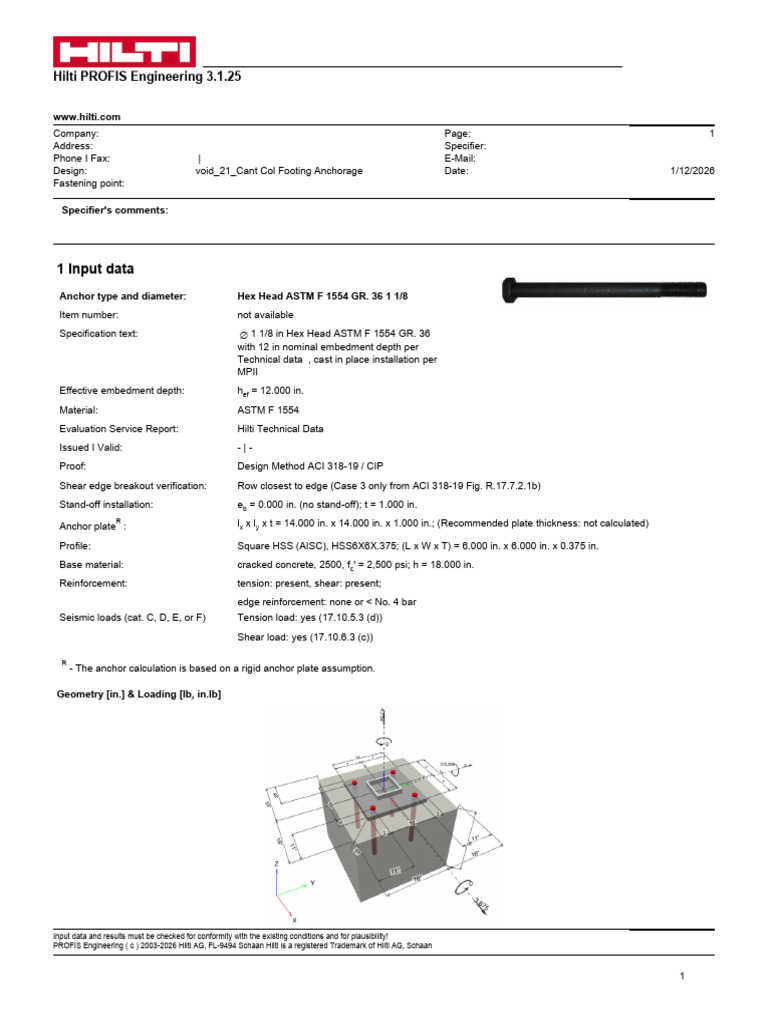 Hilti PROFIS Engineering Anchor Design | PDF