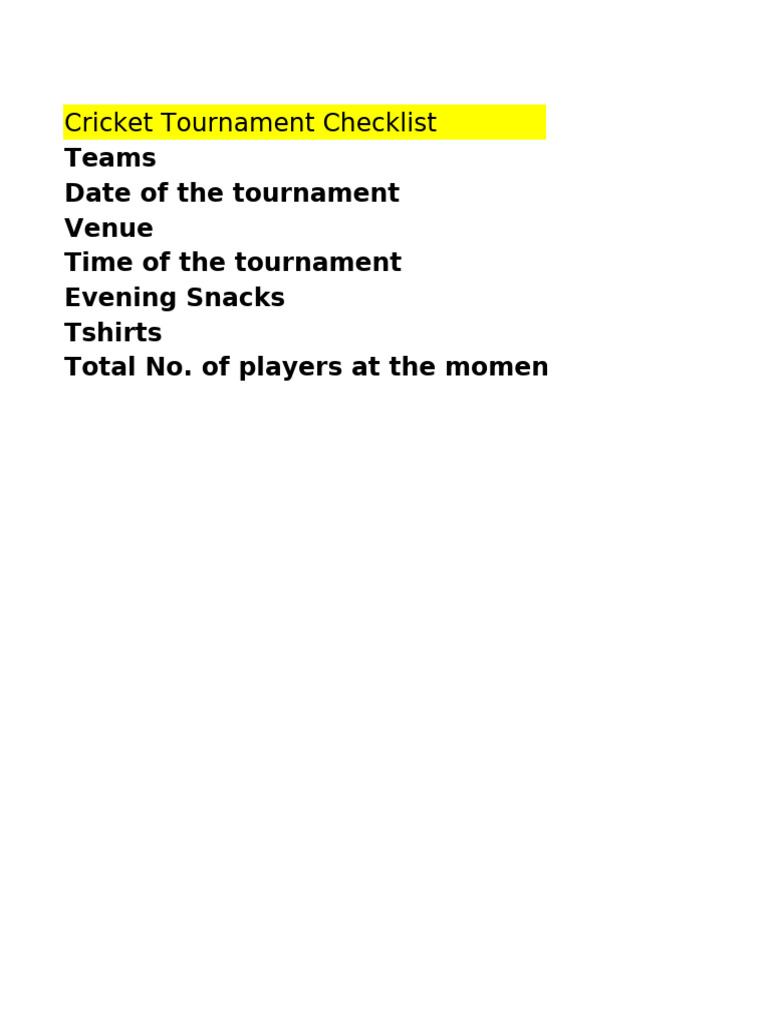 Cricket Tournament Planning Checklist | PDF