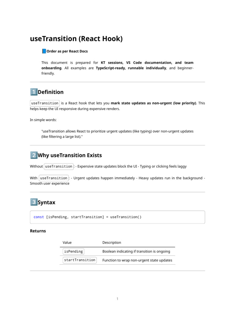 React Built-In Hooks – Use Transition | PDF | Computer Engineering ...