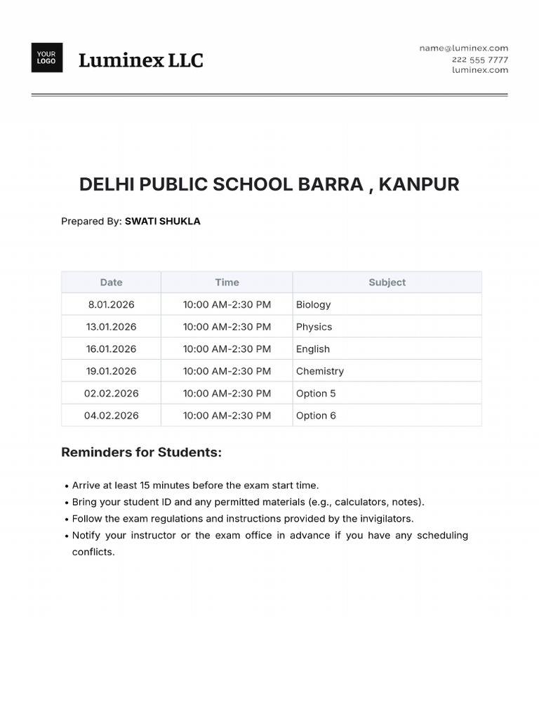 Professional Exam Schedule Template | PDF