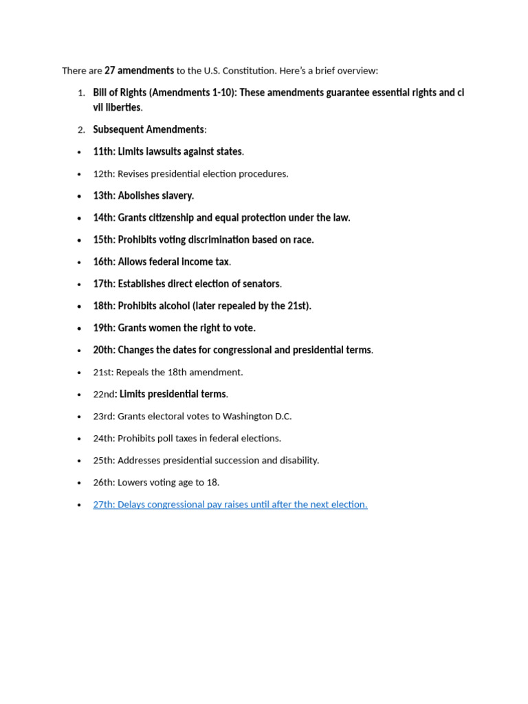 Ammendments in US Constitution | PDF | Politics Of The United States ...
