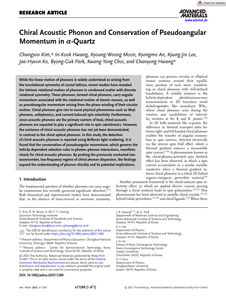 Chiral Acoustic Phonons in α-Quartz | PDF | Phonon | Photon