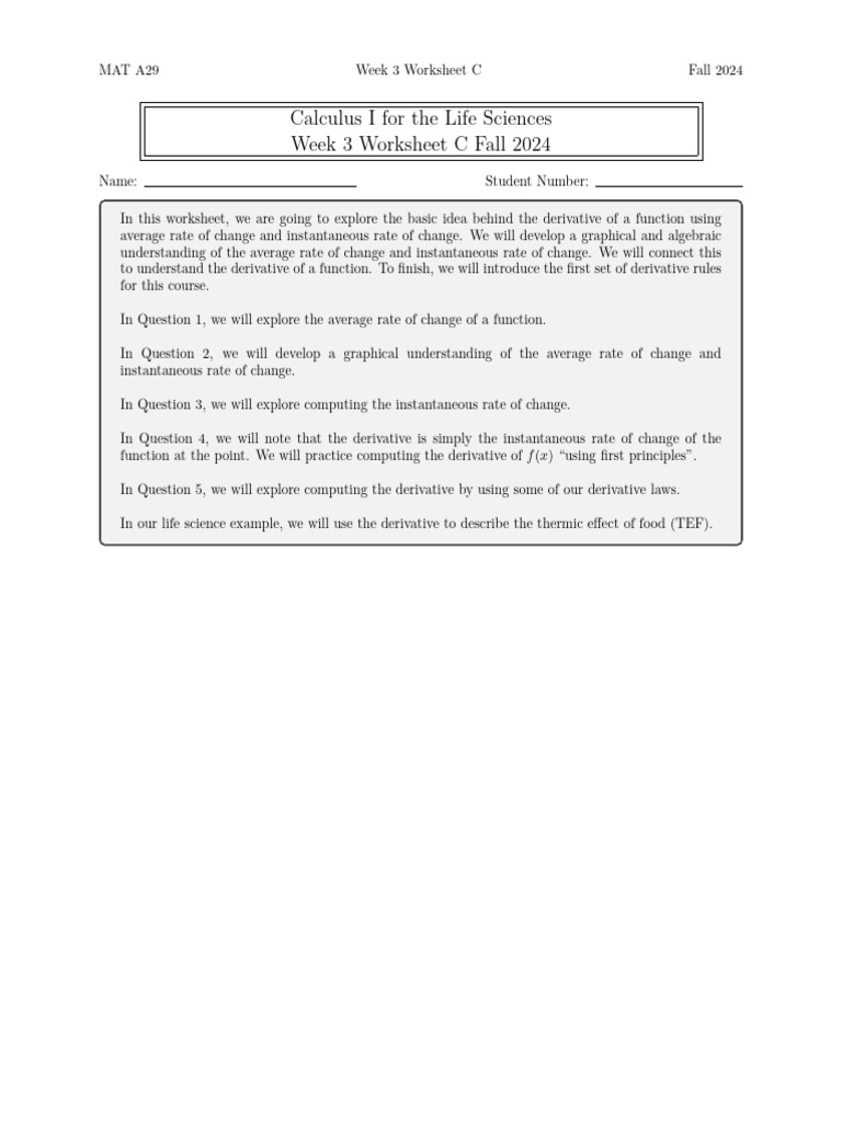 Mat a29 Fall 2024 Lecture Worksheet 3c | PDF | Derivative | Slope