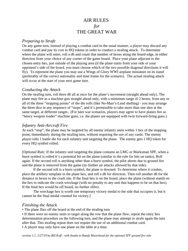 Air Rules for the Great War v1.1 | PDF | Warfare | Military