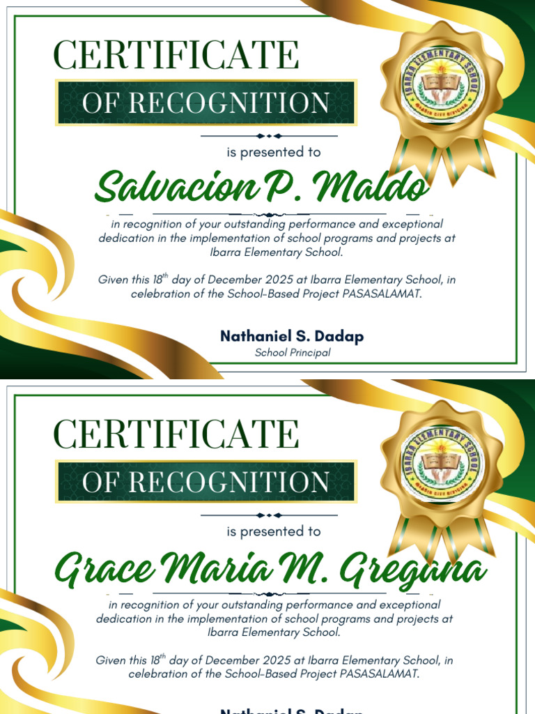 Green and Gold Formal Modern Elegant Recognition Certificate (1) | PDF