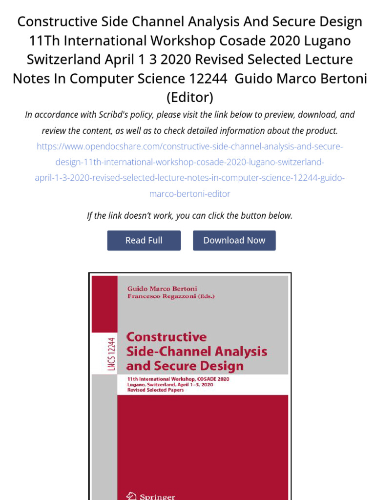 Constructive Side Channel Analysis and Secure Design 11th International ...