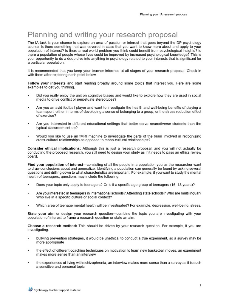 IA Research Proposal Guide for Psychology | PDF | Psychology | Validity ...
