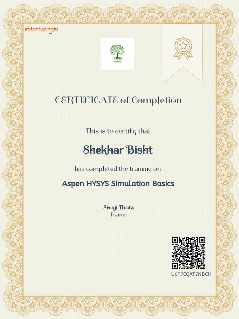 Aspen HYSYS Training Certificate | PDF