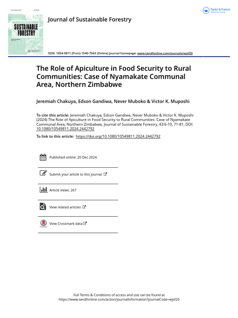 The Role of Apiculture in Food Security to Rural Communities Case of ...