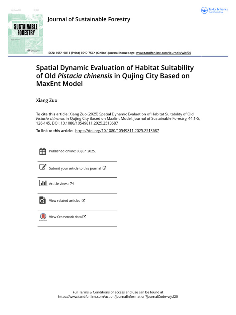 Spatial Dynamic Evaluation of Habitat Suitability of Old Pistacia ...