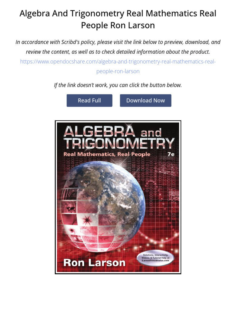 Algebra and Trigonometry Real Mathematics Real People Ron Larson | PDF ...