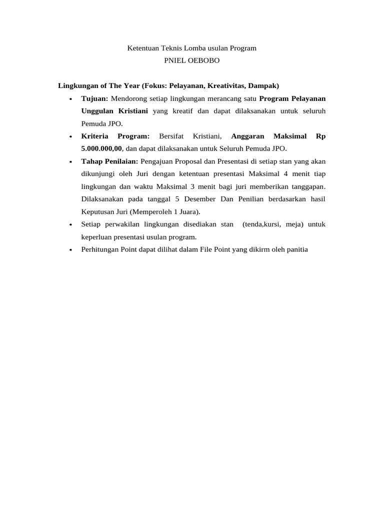 Lomba Program Pelayanan Kristiani JPO | PDF