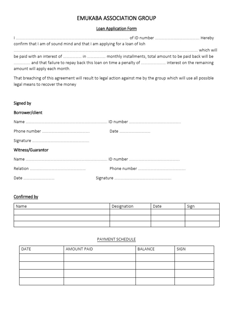 Emukaba Association Group Loan Application Form | PDF