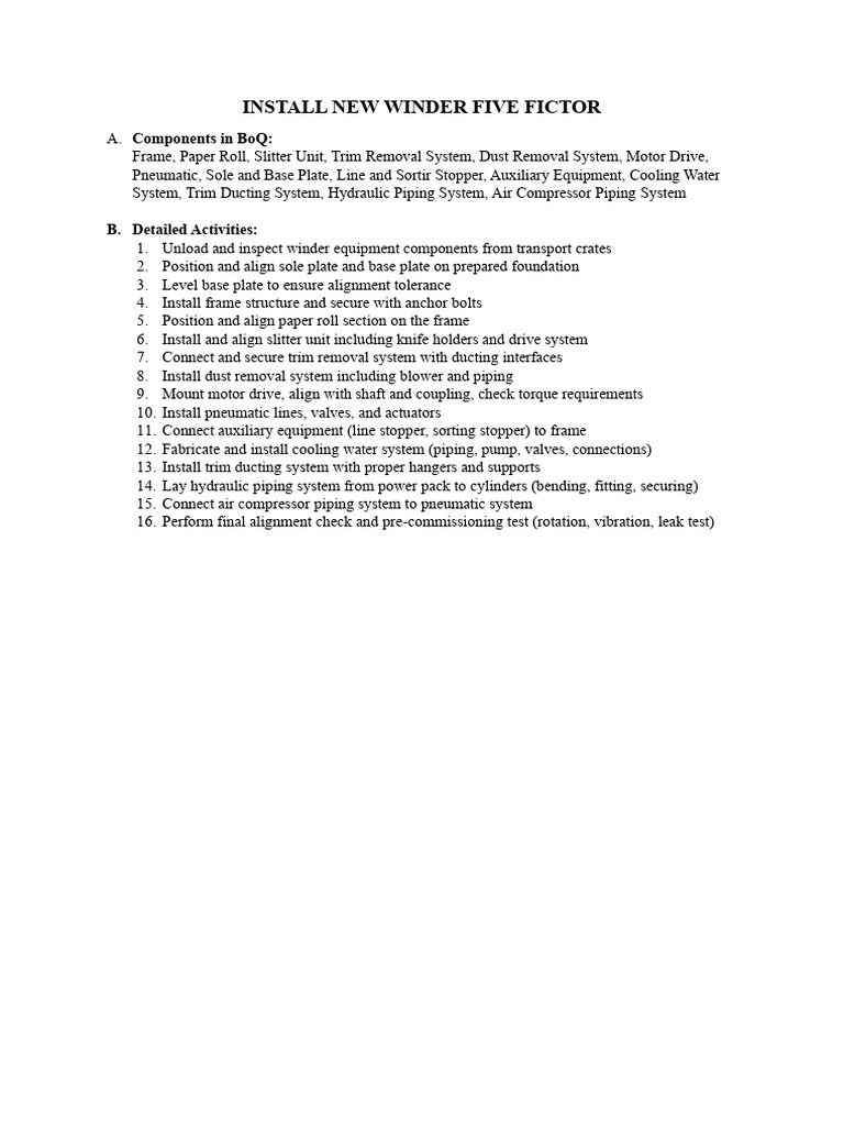 Install Winder, Roll Handling, Press Systems | PDF | Valve | Machines