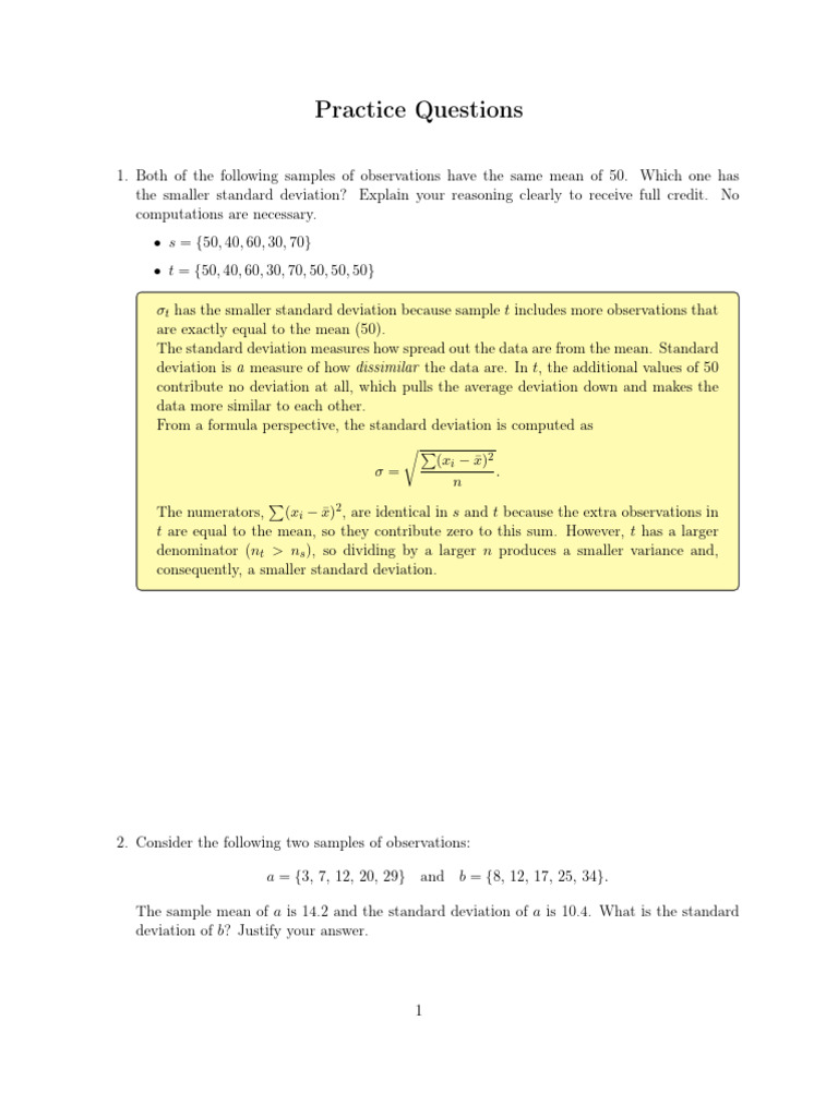 Practice Questions (Spoilers) | PDF | Standard Deviation | Mammography