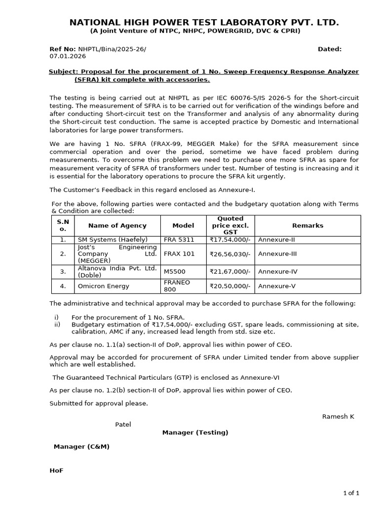 SFRA Kit Procurement Proposal 2026 | PDF
