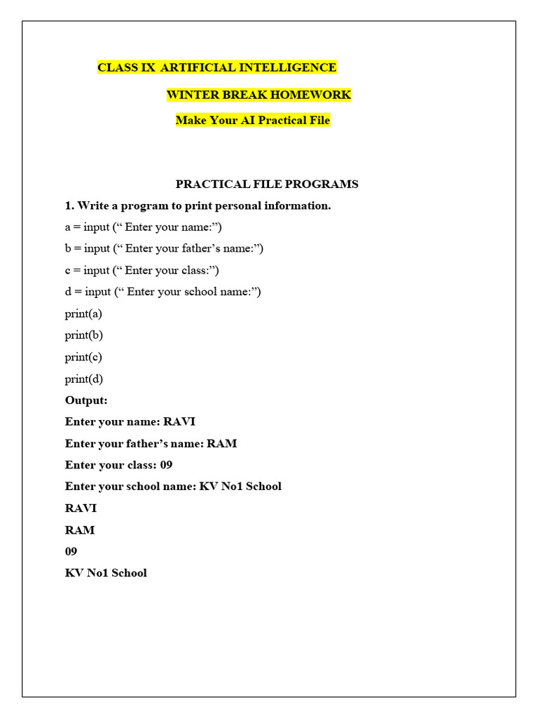 Class IX AI Winter Homework Guide | PDF | Area | Length