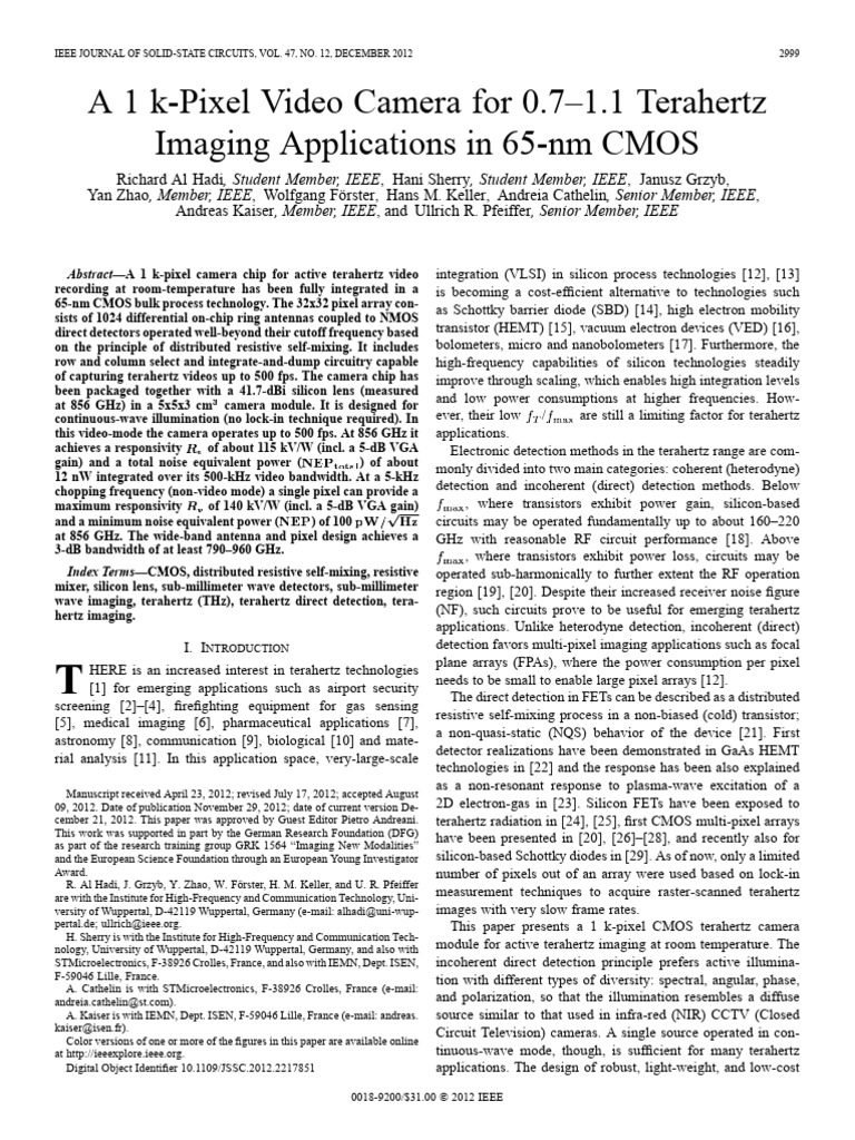 1k-Pixel Terahertz Video Camera in CMOS | PDF | Terahertz Radiation ...