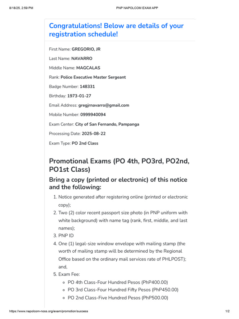 Police Exam Registration Details | PDF