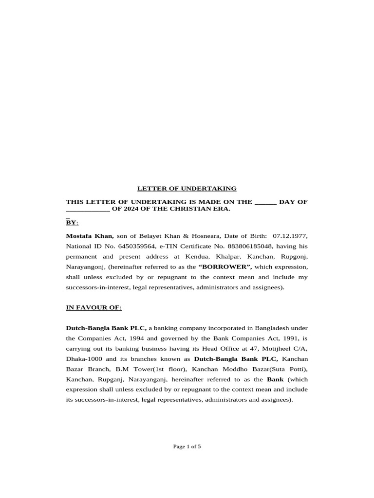 1. Letter of Undertaking (2) | PDF | Banks | Credit