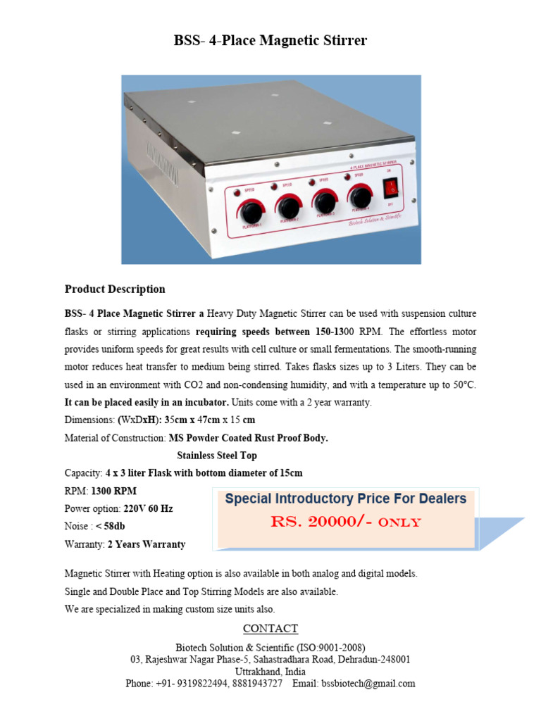 BSS 4 Place Magnetic Stirrer | PDF