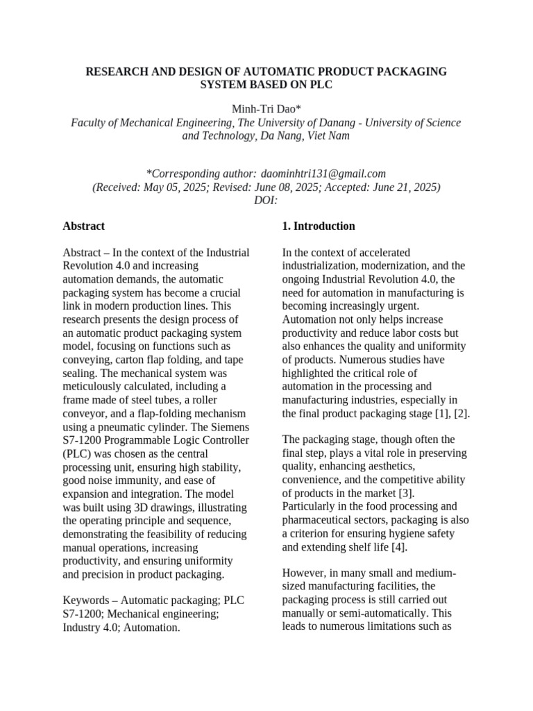 RESEARCH AND DESIGN OF AUTOMATIC PRODUCT PACKAGING SYSTEM BASED ON PLC ...