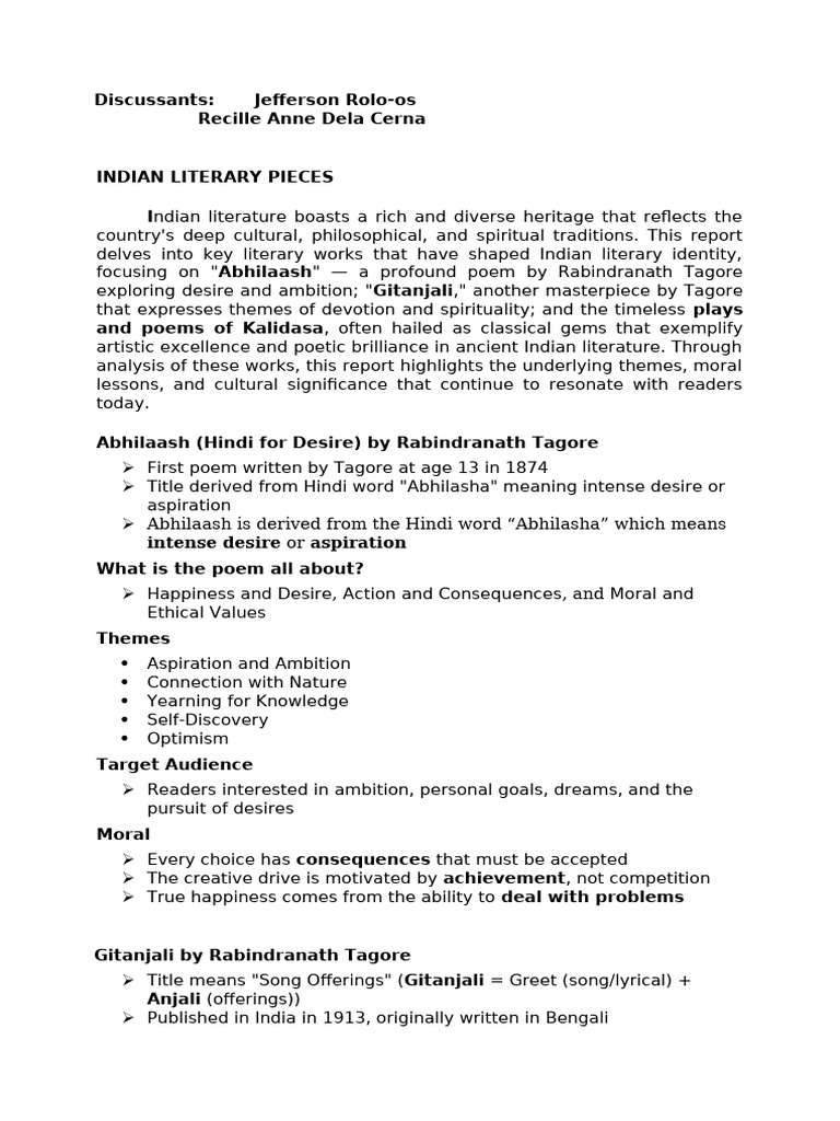 LIT Handout | PDF | Rabindranath Tagore | Poetry