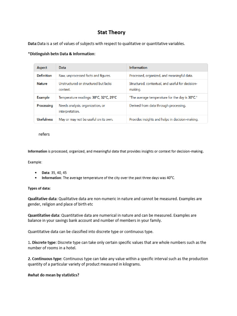 Statistics Theory | PDF | Mean | Coefficient Of Variation