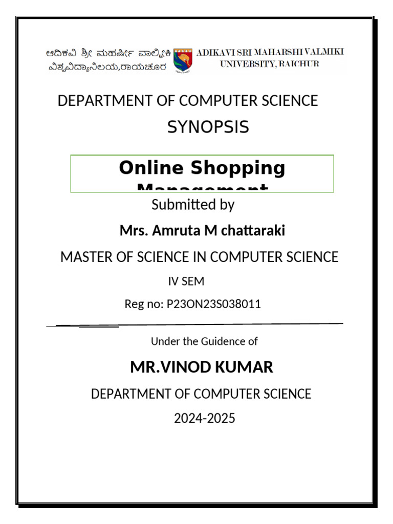 Online Shopping Management Synopsis | PDF