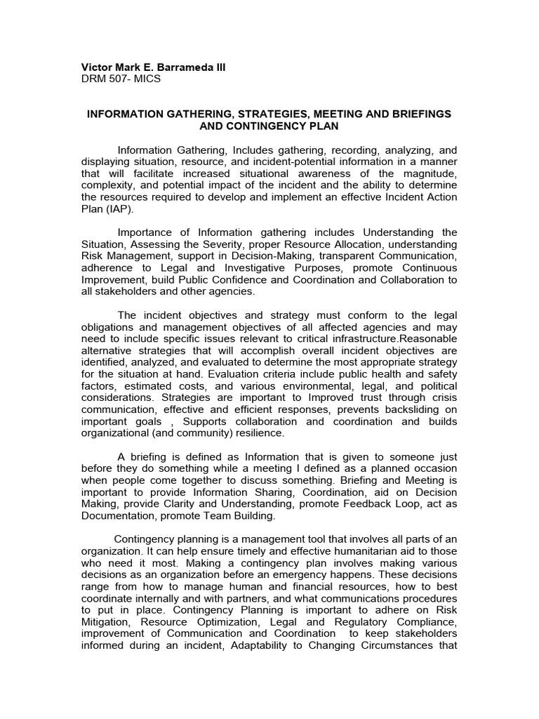 Information Gathering, Strategies, Meeting and Briefings and ...