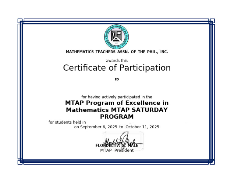 MTAP Certificate of Participation 2025 | PDF