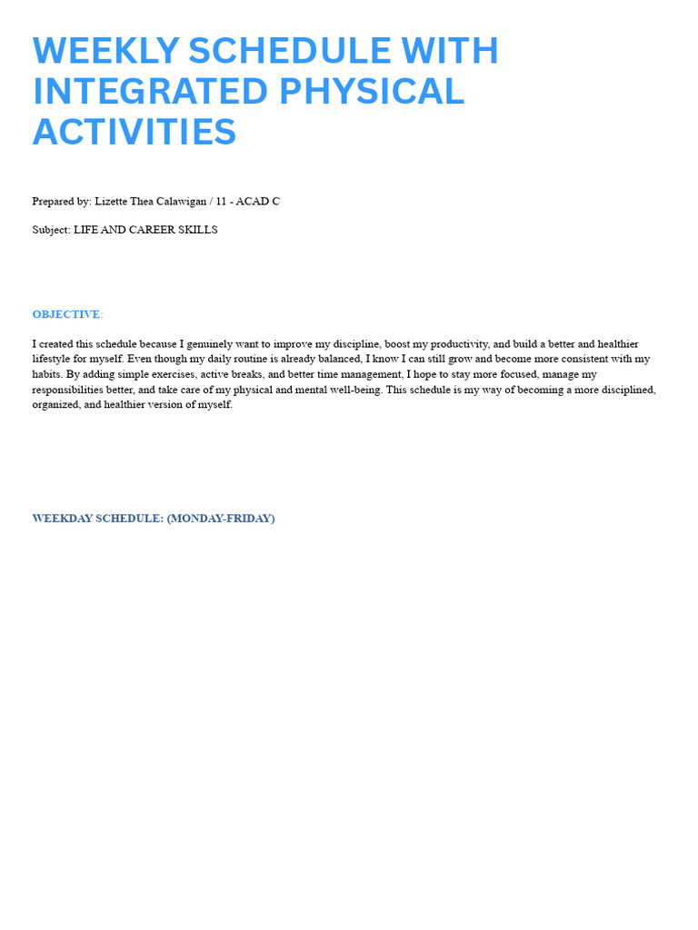 Weekly_Schedule_Full.docx_20260111_223425_0000 | PDF | Sleep | Disciplines