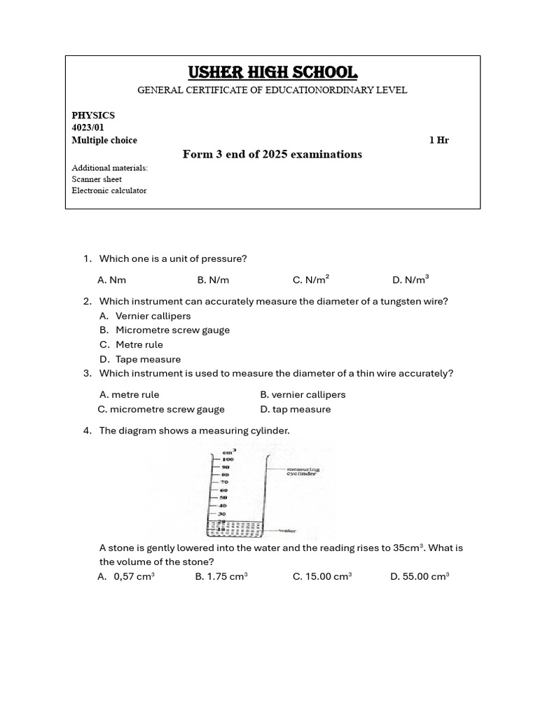 Physics p1 Form 3 | PDF | Force | Light