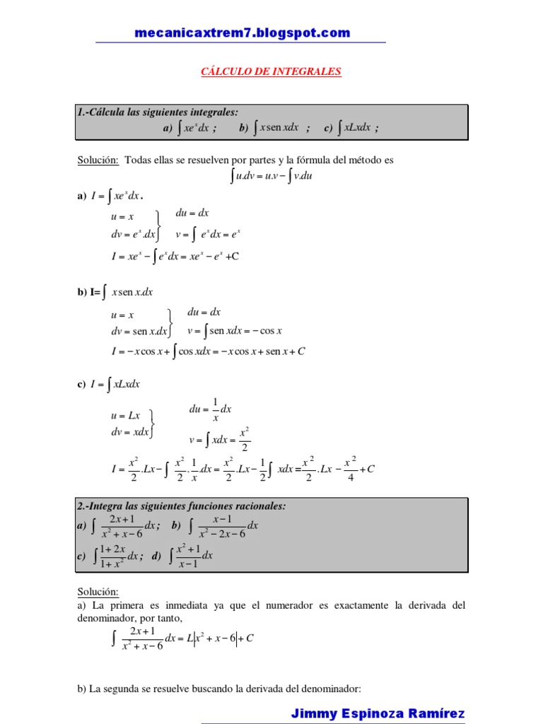 Cálculo de Integrales: Métodos y Ejemplos | PDF | Integral | Fracción ...