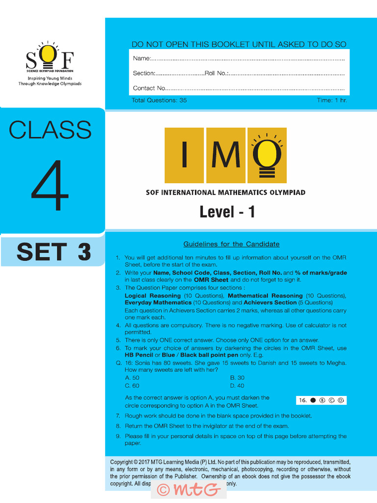 Imo Level1 Class 4 Set 3 | PDF