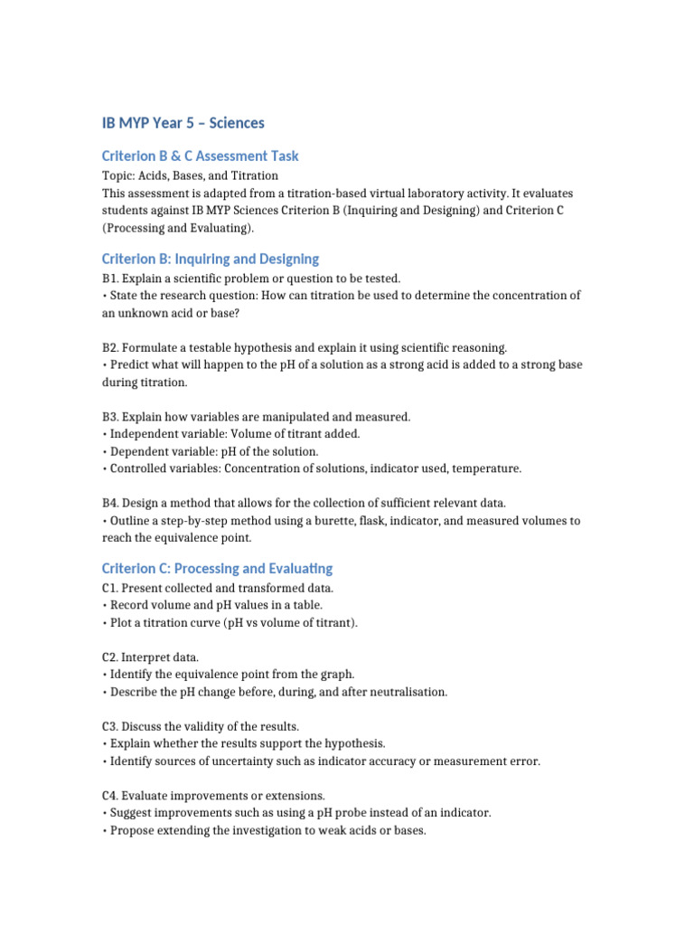 Acids and Bases Titration Assessment Guide | PDF